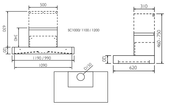 Mercury 1200 Slab Canopy Hood Hoods - Rangecookers.co.uk